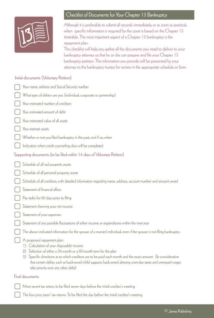 Checklist Of Documents For Your Chapter 13 Bankruptcy | James Toolbox
